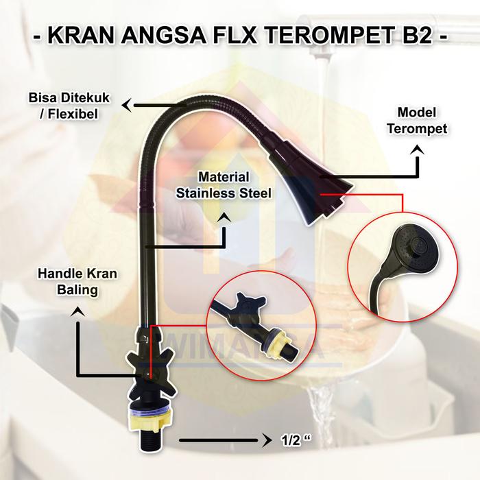 Jual KRAN ANGSA FLEXIBEL TEROMPET B2 BALING HITAM STAINLESS STEEL ...