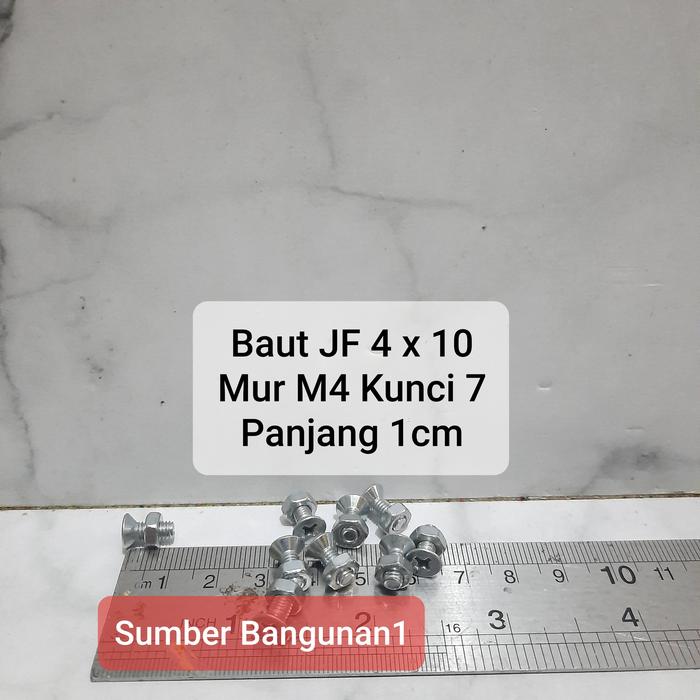 Jual Baut JF 4 x 10 kepala rata obeng 1cm putih 4mm mur M4 kunci 7 4x10 ...