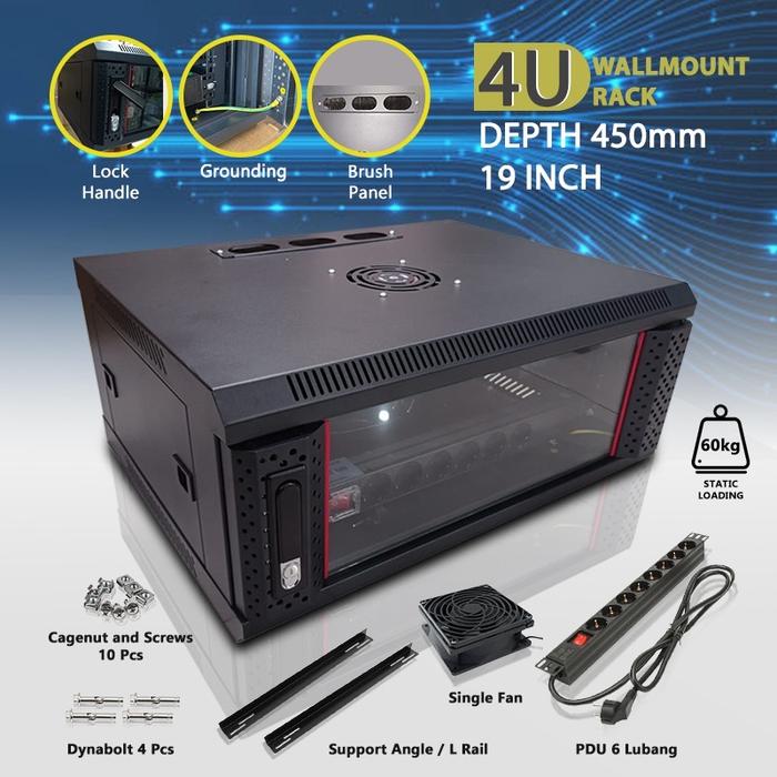Promo wallmount rack 4u depth 450mm /rack server 4u single door ...