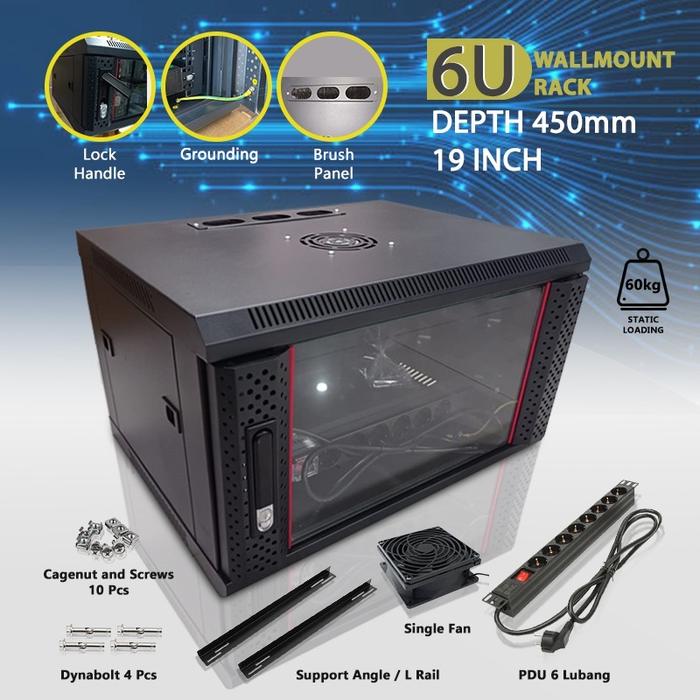 Jual wallmount rack 6U single door / rack server 6U depth 450mm ...