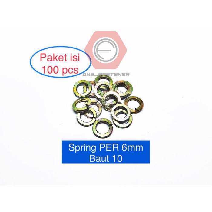 Jual 100 pcs Ring PER M6 Kuning baut kunci 10 Spring Washer 6mm patah ...