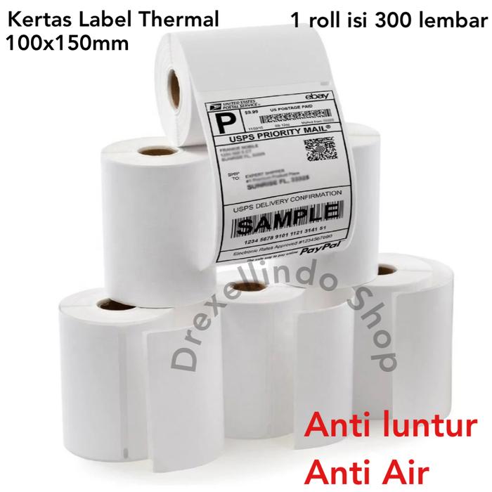 Jual Kertas Thermal Label Barcode 100x150mm isi 300 lembar Cetak Resi Pengiriman - Kota ...