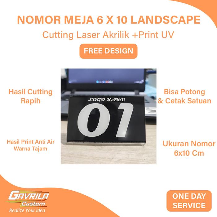 Jual Custom Stand Nomor Meja Akrilik / Acrylic 6x10 Cm Landscape Print ...