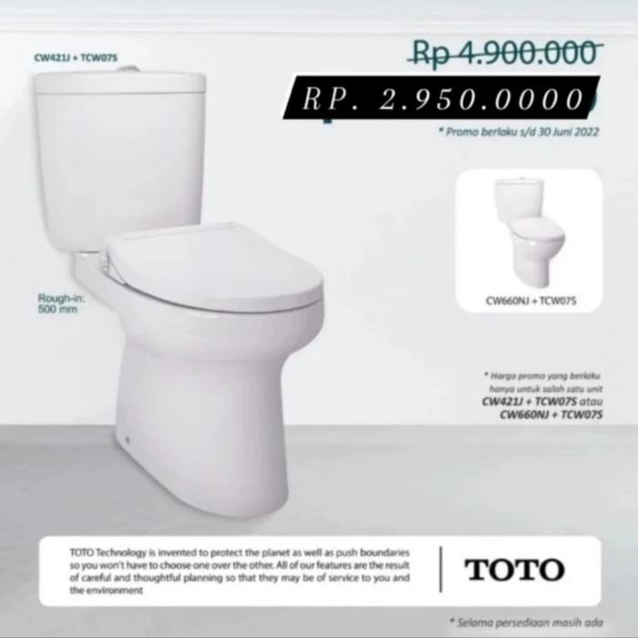 Jual PROMO KLOSET DUDUK TOTO CW 421 J + TUTUP ECO WASHER TCW 07 S ...