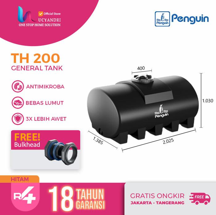 Jual Tangki Horizontal PENGUIN TH 200 Vol. 2000 L Tandon Toren Free ...