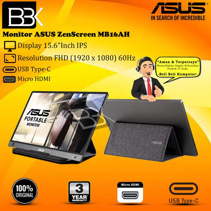 Jual Monitor ASUS ZenScreen MB16AH 15.6" FHD 60Hz USB-C Micro HDMI 3YR ...