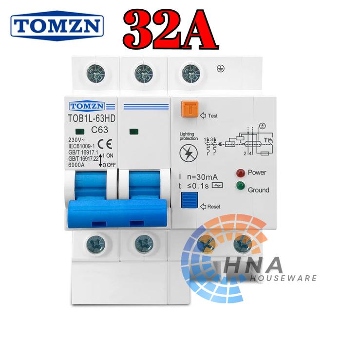 Jual RCBO + SPD 230V 16A - 63A TOMZN MCB Lightning Protection Residual ...