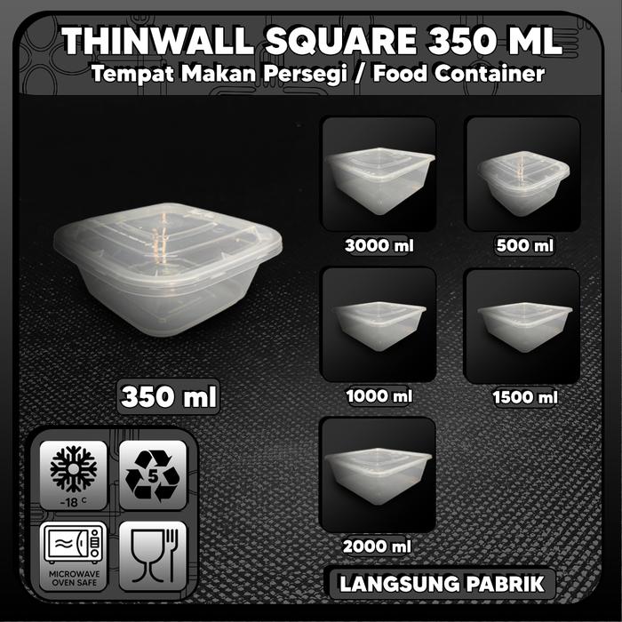 Promo Thinwall Container Persegi 350 ml / Kotak Makan Plastik 350ml ...
