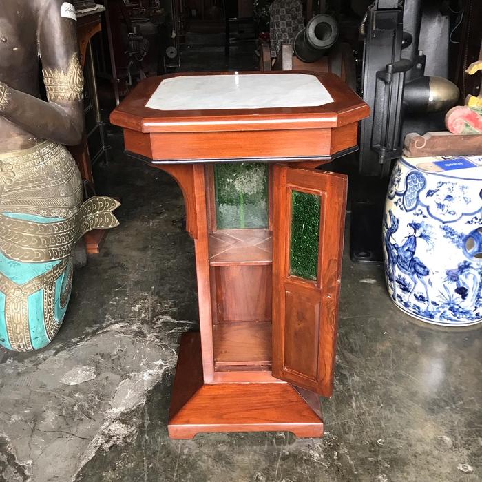 Jual Meja Marmer Kayu Jati Art Nouveu Persegi Kaca Patri Hijau Antik ...