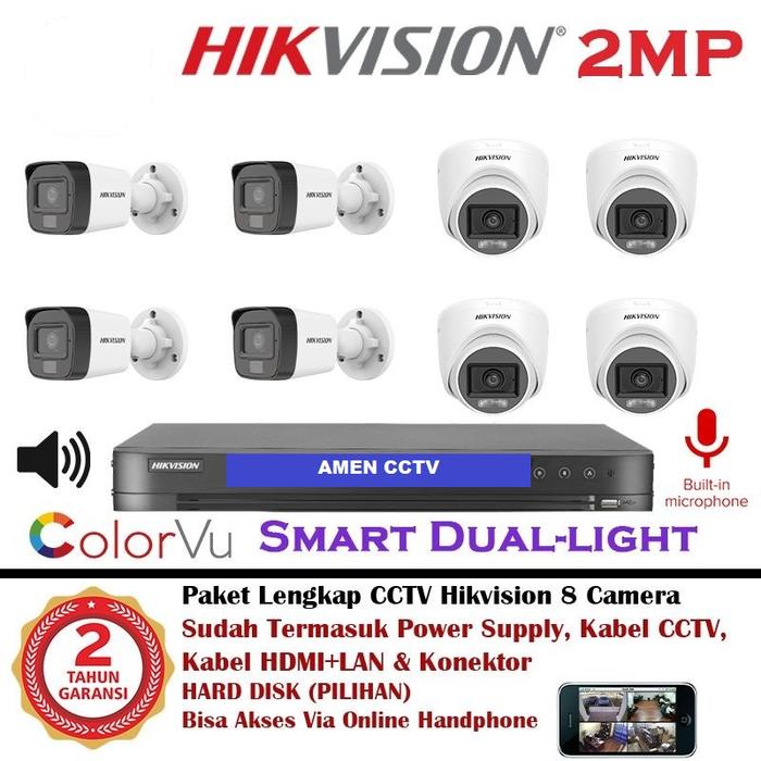Jual Paket Cctv 8Camera Hikvision 2MP Colorvu Dual Light Built In Mic ...