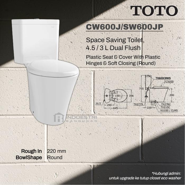 Jual Closet Duduk TOTO CW600J / SW600JP + TC505S Soft Closing (220mm ...