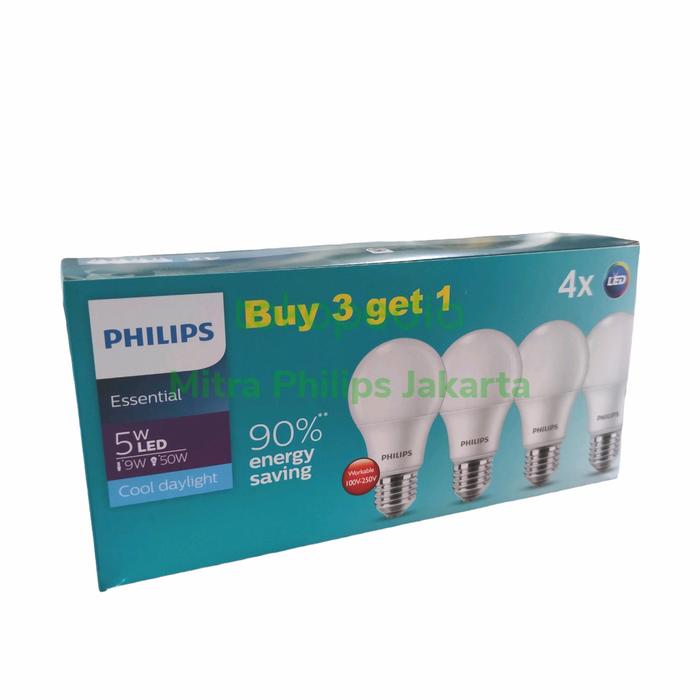 Jual Philips Lampu Led Bulb Essential 5 Watt Putih ( 1 Paket isi 4 ...