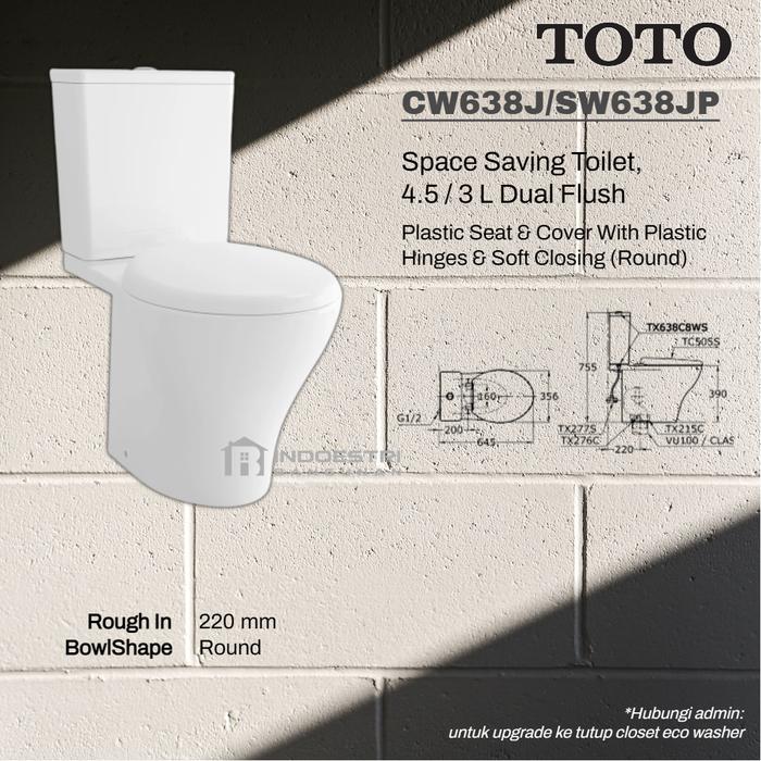 Jual Closet Duduk TOTO CW638J / SW638JP + TC505S Soft Closing (220mm ...
