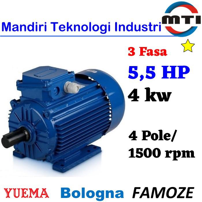 Jual Motor Listrik 3 Fasa 5,5 HP 4 kw 4P 1500 rpm Dinamo 5,5 HP Elmot ...