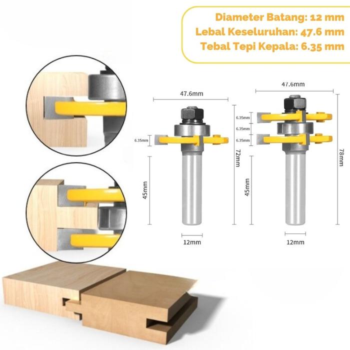 Jual (2pcs) Mata Profil Sambung Kayu 2Pcs Tounge Groove Router Bit ...