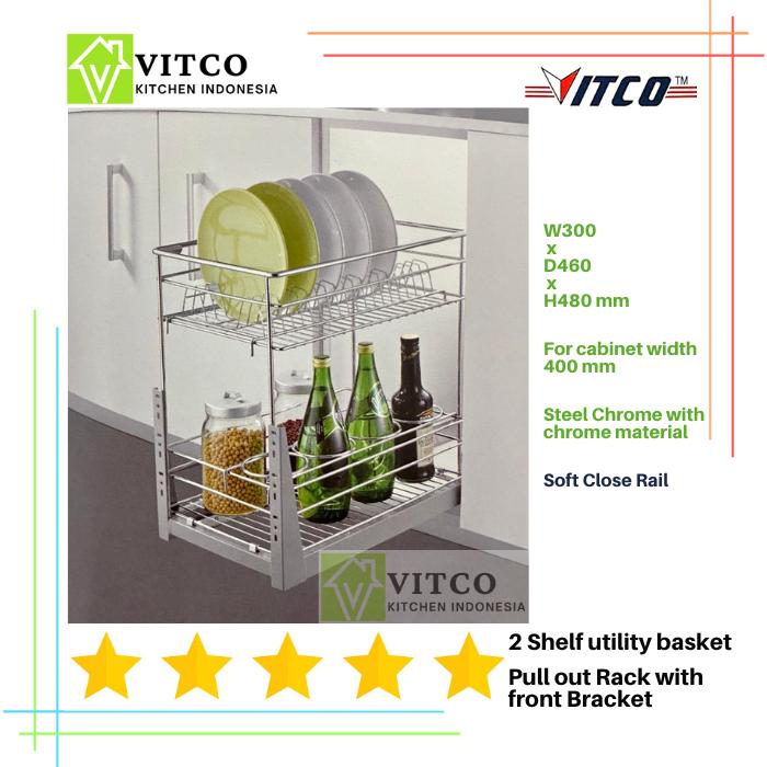 Jual VITCO 2 Shelf Utility Pull out Rack/Rak dapur Piring Botol 400 mm ...