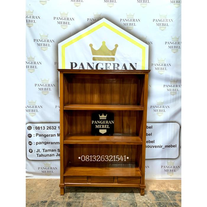Jual Rak Buku Minimalis Kayu Jati 3 Laci (Lemari Pajangan, Almari Kitab ...