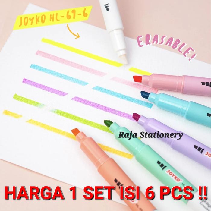 Promo Joyko ERASABLE Highlighter Set / Penanda Warna DAPAT DIHAPUS HL ...