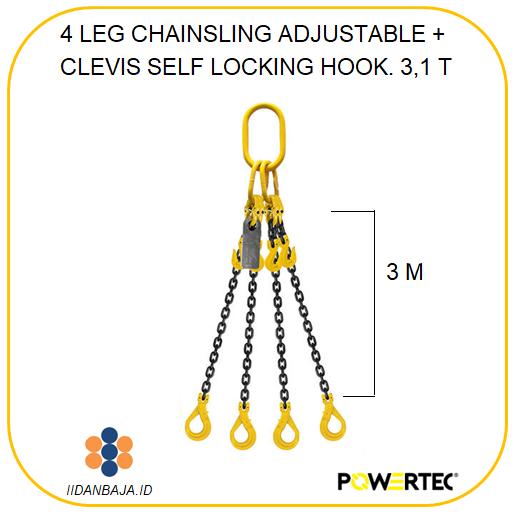 Jual 4 LEG CHAIN SLING ADJUSTABLE + CLEVIS SELF LOCKING HOOK. 3,1 TON X 3 M - Kota Tangerang ...