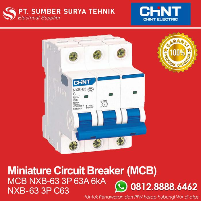 Jual Miniature Circuit Breaker (MCB) "NXB-63 3P C63" 63A 6kA CHINT ...