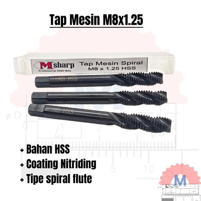 Promo Spiral Tap Machine M8 x P1.25 HSS Tap Mesin Spiral 8x1.25 ...