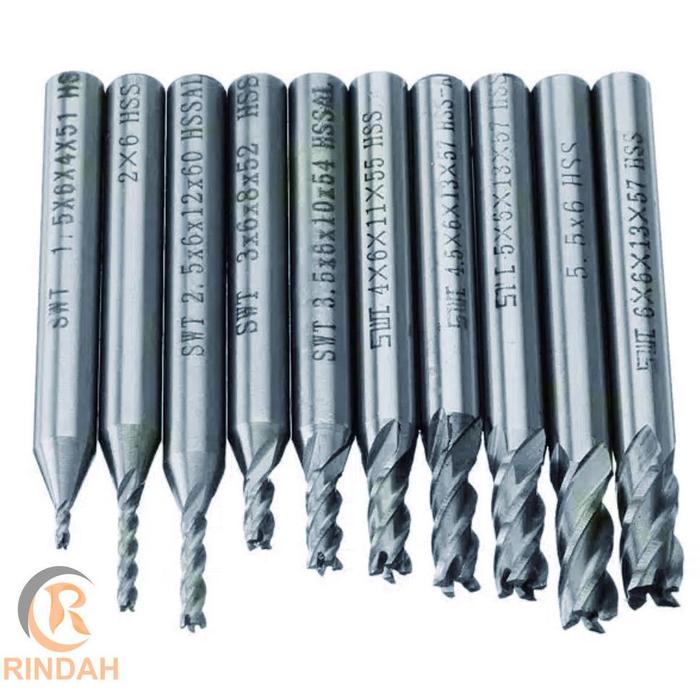 Jual Set 10pcs Mata Bor Endmill 4 flute HSS End Mill Cutter CNC Router Bit - Kota Bandung ...
