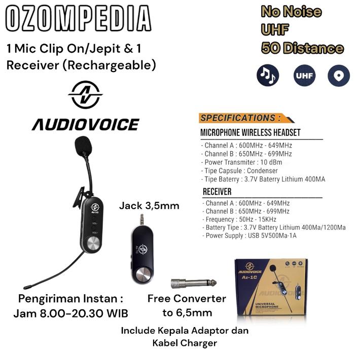 Jual Mic Clip On/Jepit Mic Wireless Universal Microphone Audiovoice UHF ...