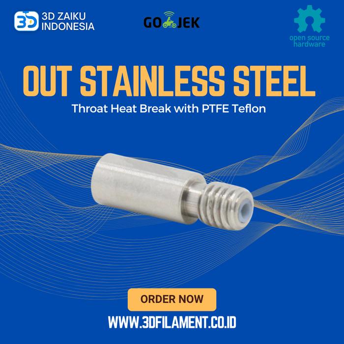 Jual Reprap 2 in 1 Out Stainless Steel Throat Heat Break with PTFE ...