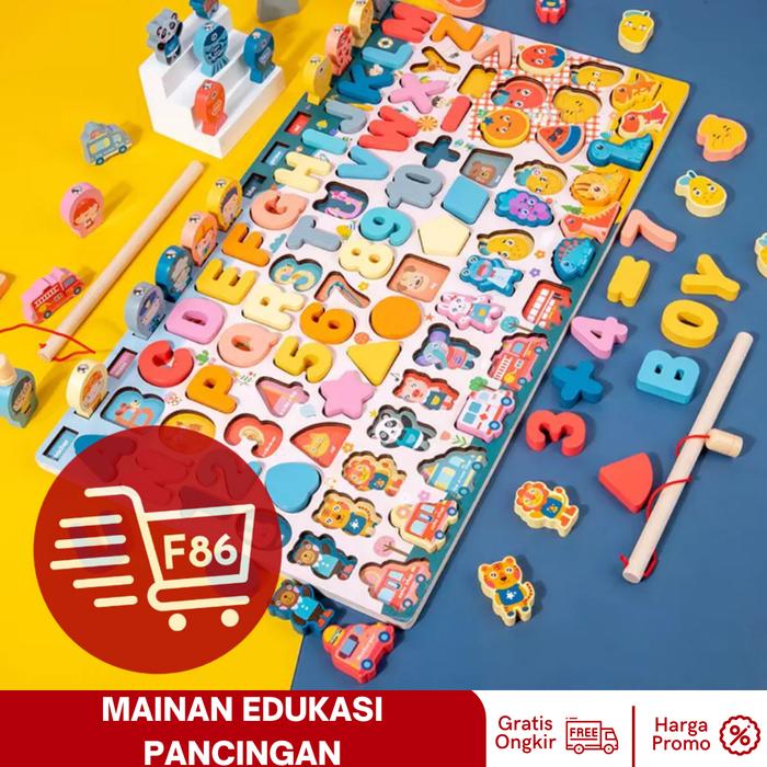 Promo Mainan Edukasi Anak Puzzle Chunky Kayu Pancingan Ikan Angka ...