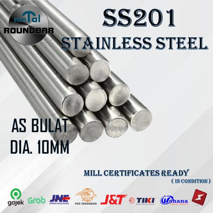 Jual AS BULAT ROUNDBAR STAINLESS STEEL SS201 DIA 10MM X 1METER - Kab ...