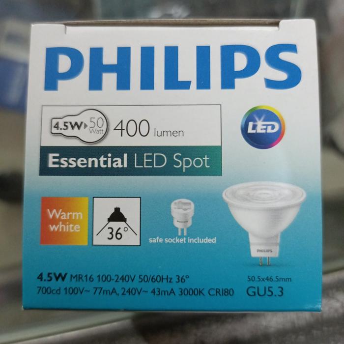Jual philips led spot Essential ledspot lampu mr 4.5w 3000k 220v ...