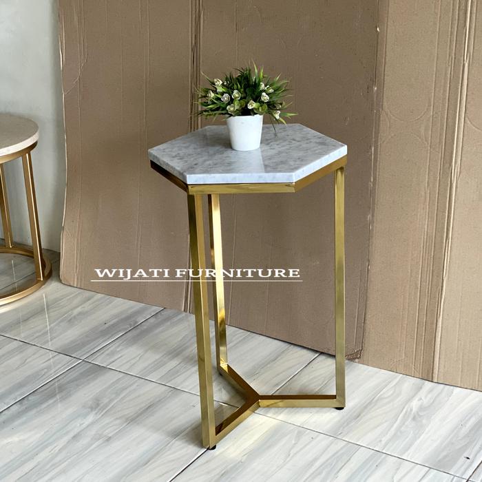 Jual meja sudut marmer rangka stainless gold - meja Pojok - Side table ...