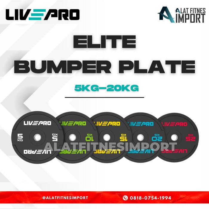 Jual Livepro Elite Bumper Plate 5-20KG LP8331 Black Plat Rubber Set ...