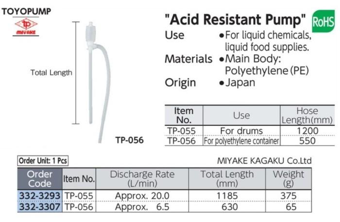Jual Acid Proof Pump Miyake 6.5L/Min BD Type TOYOPUMP TP-056 - Kab. Bekasi - Adara Bintang ...