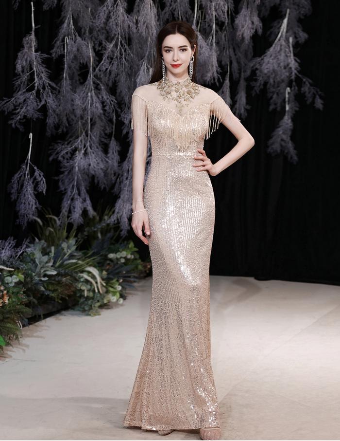 Jual Gaun Pesta 2211028 Cream Gold Mermaid Leher Shanghai Party Dress ...