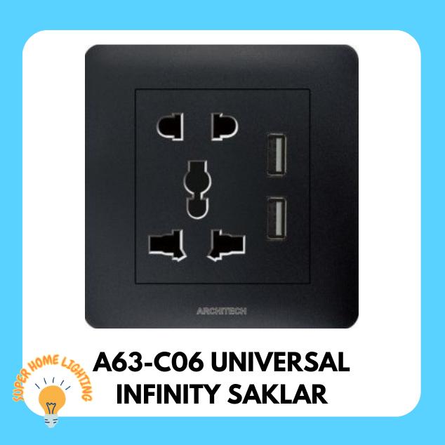 Jual [SHL]ARCHITECH INFINITY BLACK/SAKLAR USB +C / STOP KONTAK COLOKAN A63 - UNIVERSAL 2 USB ...