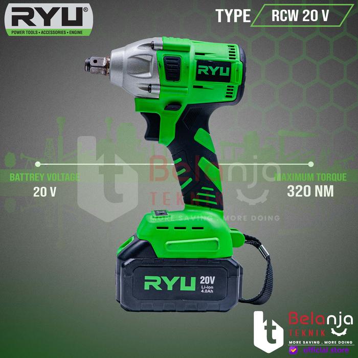 Jual RYU CORDLESS IMPACT WRENCH RCW 20 V PEMBUKA BAUT BATERAI RCW20V ...