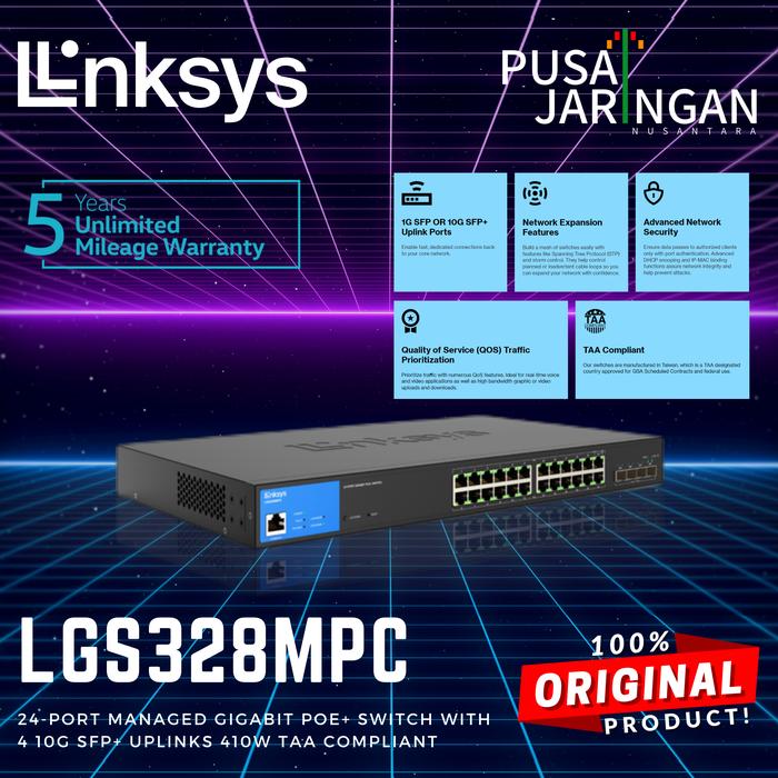 Jual LINKSYS LGS328MPC 24 Port Managed Gigabit PoE+ Switch with 4 10G ...