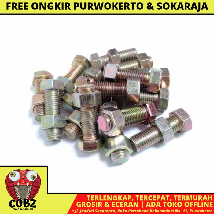 Jual M 10 x 30 MM / NM Baut Mur Hexagon Bolt Nut Flat Head Kuning Biji ...