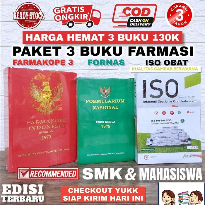 Jual PAKET 3 BUKU FARMASI DASAR FARMAKOPE EDISI 3 FORNAS ISO OBAT ...