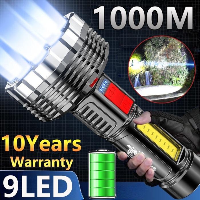 Jual Senter Camping LED COB Super Terang / Lampu Senter 9 Mata Cas USB ...