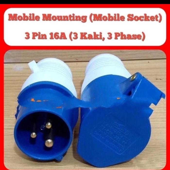 Jual Plug & Mobile Mounting Socket 3 Pole 3 Pin 16A Male Female 013 ...