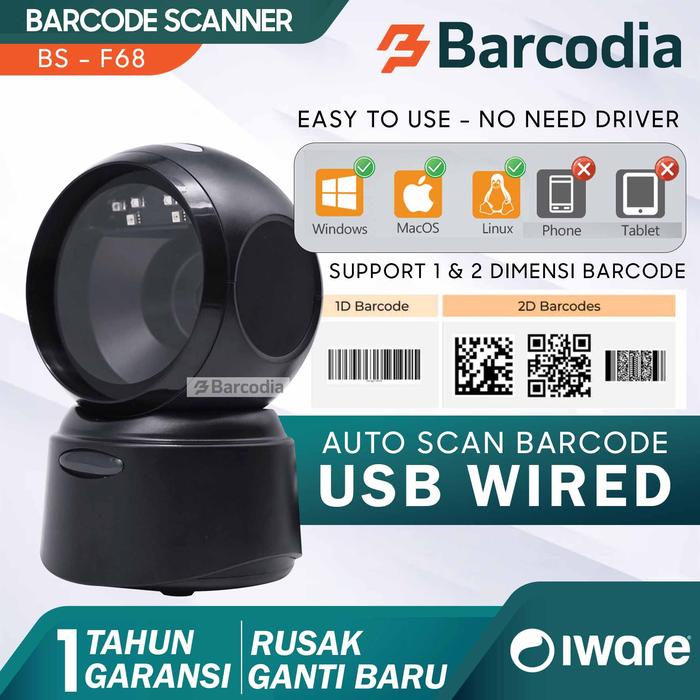 Promo Omni Barcode Scanner IWARE BS-F68 F68 2D Auto Scan, QR code ...