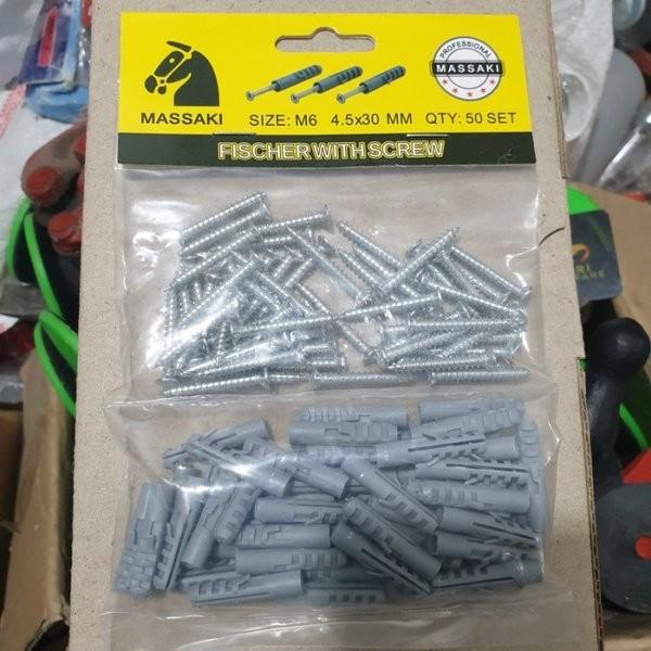 Jual Piser + Sekrup Baut M6 4.5x30mm Wall Plug with Screw isi 50 Set ...
