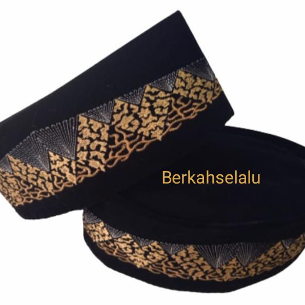 Jual Peci Hitam Bordir Emas AC Kopiah Pria Dewasa Tinggi 9 Songkok ...