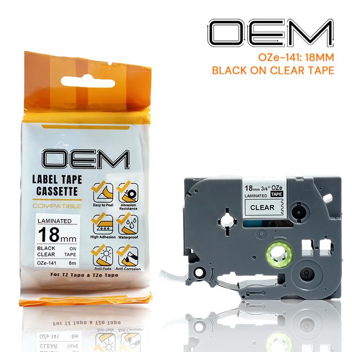 Jual OEM LABEL TAPE 18mm x 8m BLACK ON WHITE / YELLOW / CLEAR untuk ...