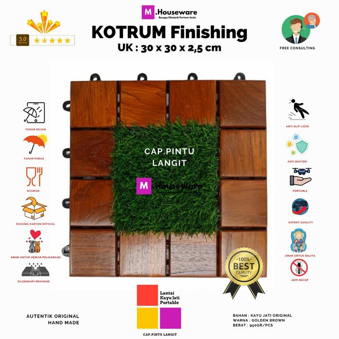 Jual Lantai Kayu Jati MOTIF KOTRUM decking tile kotak mix rumput ...