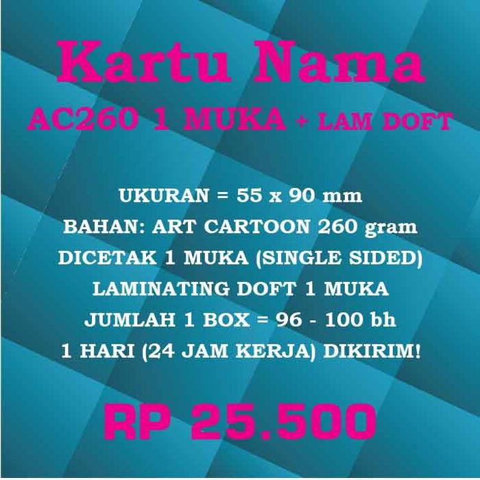 Jual Print Cetak Kartu Nama Bahan AC260 1 Muka Laminating Doft 1 Sisi ...