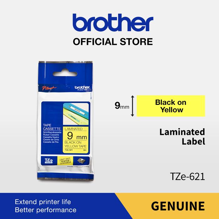 Jual Brother Label Tape TZE-621 9mm x 8m Laminated Black On Yellow ...