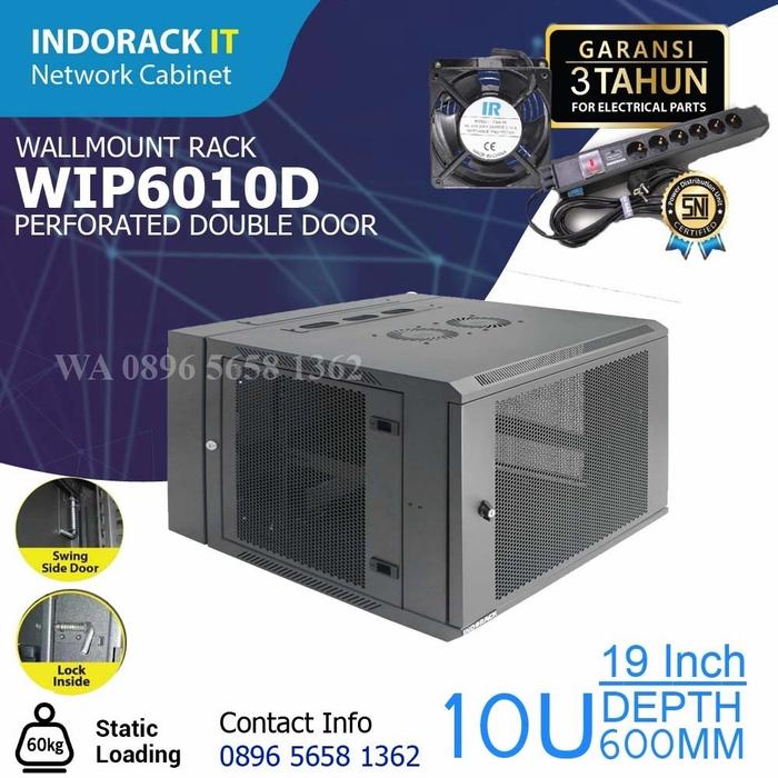 Jual Wallmount Rack INDORACK Perforated Door 10U Depth 600mm WIP6010D ...